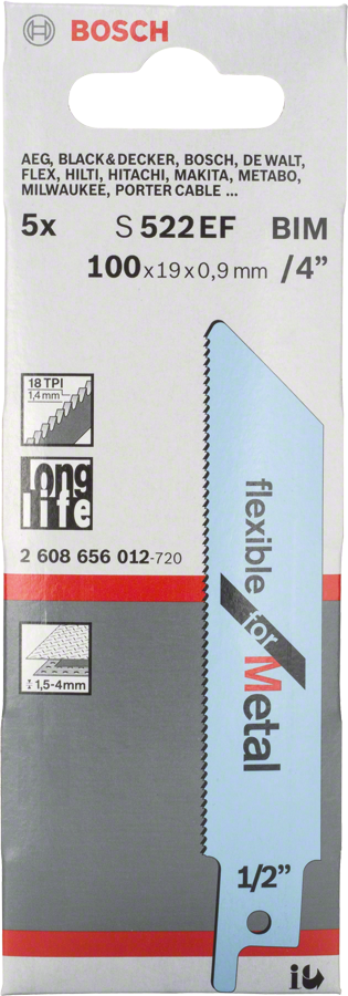 S 522 EF Flexible for Metal Reciprocating Saw Blade - Bosch Professional