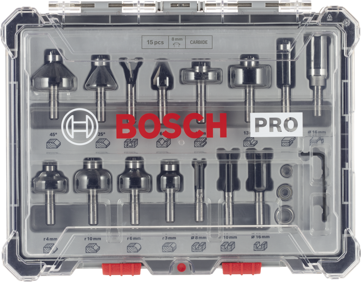 PRO Router Bit Mixed Set, 15 pcs - Bosch Professional