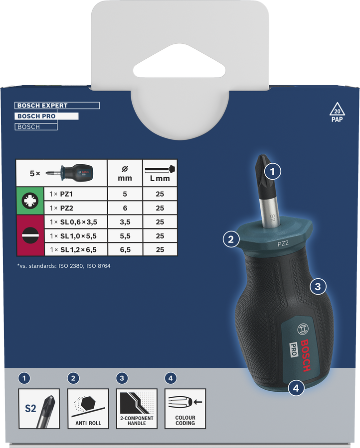 PRO Stubby Screwdriver PZ/SL , 5 pcs - Bosch Professional